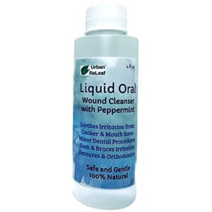 urban releaf liquid oral wound cleanser with peppermint ! soothe irritation. speed healing. natural sea salt soak. dental work, braces, mouth, gum, canker sores, orthodontics, dentures. fresh mint