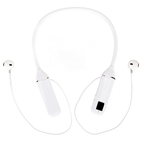 Yunseity Bluetooth 5.3 Neckband Headphones, LED Power Display Wireless Earbuds, Long Playtime in Ear Earphone Stereo Bass Headset with RGB Backligh for Sports Music Conference (White)