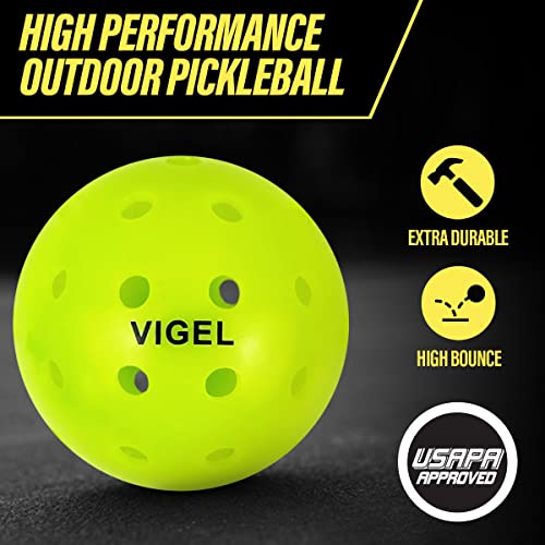 Vigel Premium Outdoor Pickleball Balls Set of 4 - USAPA Approved, Tournament and Competition play, Perfectly Balanced, High Bounce, True Flight, Durable, 40 Hole Pickleball, Ideal for All Skill Levels