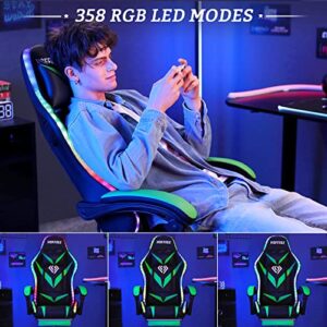 Gaming Chair with Bluetooth Speakers and RGB LED Lights Ergonomic Massage Computer Gaming Chair with Footrest Video Game Chair High Back with Lumbar Support Light Green and Black