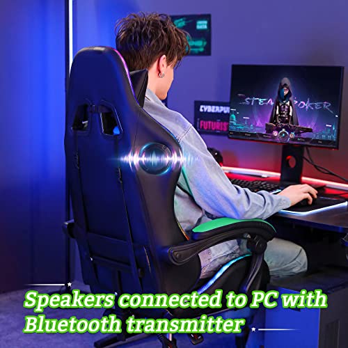 Gaming Chair with Bluetooth Speakers and RGB LED Lights Ergonomic Massage Computer Gaming Chair with Footrest Video Game Chair High Back with Lumbar Support Light Green and Black