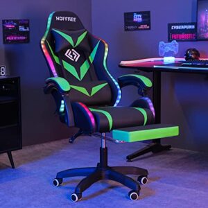 Gaming Chair with Bluetooth Speakers and RGB LED Lights Ergonomic Massage Computer Gaming Chair with Footrest Video Game Chair High Back with Lumbar Support Light Green and Black