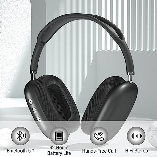 Peakfun Wireless Headphones Over-Ear Bluetooth Adjustable Headphones 42 Hours of Listening Time Volume Control, Fitting in Gaming/Running/Sports Headphones for iPhone/Android/Samsung - Space Gray