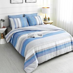 desihom 3 pieces modern duvet cover queen size geometric blue duvet covers set striped duvet cover with zipper comforter cover queen size