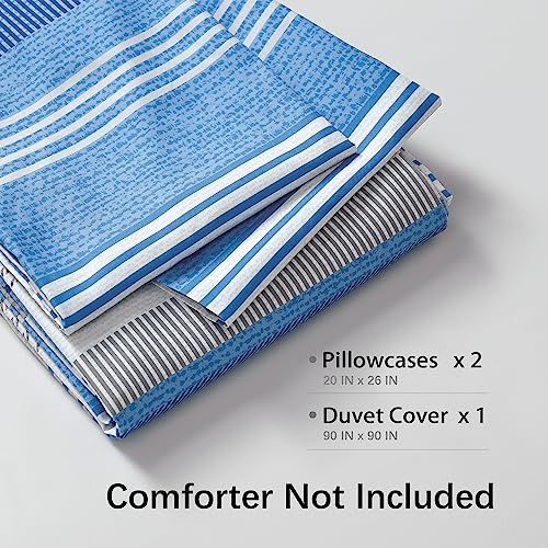 DESIHOM 3 Pieces Modern Duvet Cover Queen Size Geometric Blue Duvet Covers Set Striped Duvet Cover with Zipper Comforter Cover Queen Size