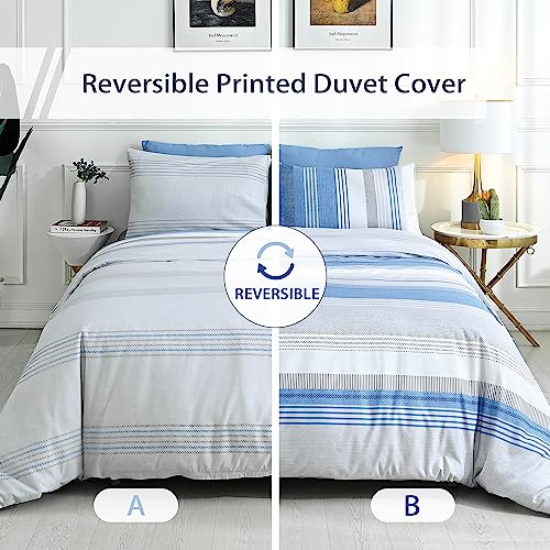 DESIHOM 3 Pieces Modern Duvet Cover Queen Size Geometric Blue Duvet Covers Set Striped Duvet Cover with Zipper Comforter Cover Queen Size