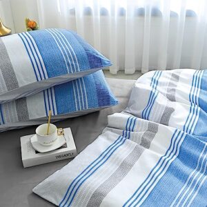 DESIHOM 3 Pieces Modern Duvet Cover Queen Size Geometric Blue Duvet Covers Set Striped Duvet Cover with Zipper Comforter Cover Queen Size