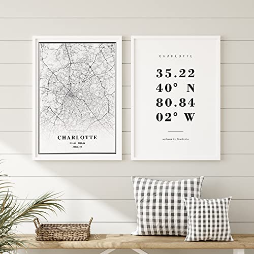 Dear Mapper Charlotte United States View Abstract Road Modern Map Art Minimalist Painting Black and White Canvas Line Art Print Poster Art Print Poster Home Decor (Set of 3 Unframed) (12x16inch)