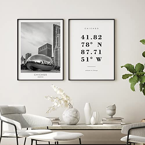 Dear Mapper Chicago United States View Abstract Road Modern Map Art Minimalist Painting Black and White Canvas Line Art Print Poster Art Print Poster Home Decor (Set of 3 Unframed) (24x36inch)