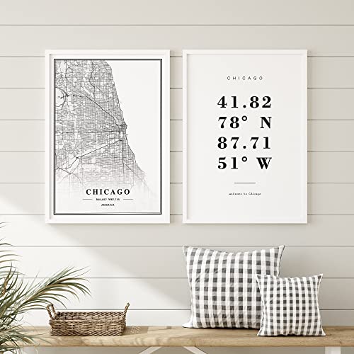 Dear Mapper Chicago United States View Abstract Road Modern Map Art Minimalist Painting Black and White Canvas Line Art Print Poster Art Print Poster Home Decor (Set of 3 Unframed) (24x36inch)