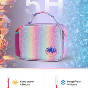 Bagseri Kids Lunch Box Insulated - Lunch Bag for Girls with Buckle Handle and Cup Holder - Portable Reusable Toddler Leak-proof Lunchbox for School and Daycare, Glitter Blue, Mermaid