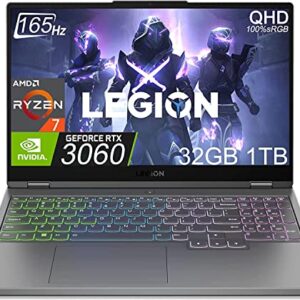 Lenovo Legion 5 Gen 7 15.6" QHD 165Hz (AMD 8-Core Ryzen 7 6800H (Beat i9-11900H), GeForce RTX 3060 6GB 140W, 32GB DDR5 RAM, 1TB PCIe SSD) RGB Backlit Gaming Laptop, WiFi 6E, 3D Nahimic, Win 11 Pro