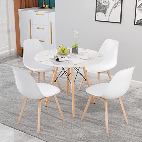 NIERN Round Dining Table with MDF Top,Marble Modern Kitchen Table for Dining Room Kitchen Home Office (Mable)