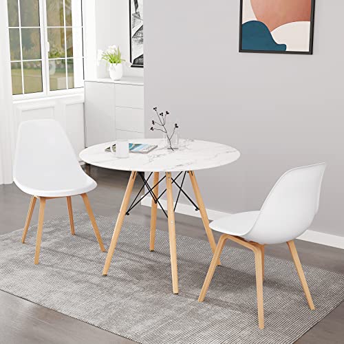 NIERN Round Dining Table with MDF Top,Marble Modern Kitchen Table for Dining Room Kitchen Home Office (Mable)