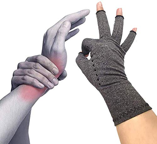 LingFei Copper Compression Cotton Arthritis Gloves. Best Copper Infused Glove for Arthritis Hands, Arthritic Fingers, Carpal Tunnel, Computer Typing, Hand Support. Fingerless for Women and Men (Large)