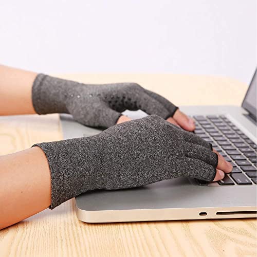 LingFei Copper Compression Cotton Arthritis Gloves. Best Copper Infused Glove for Arthritis Hands, Arthritic Fingers, Carpal Tunnel, Computer Typing, Hand Support. Fingerless for Women and Men (Large)