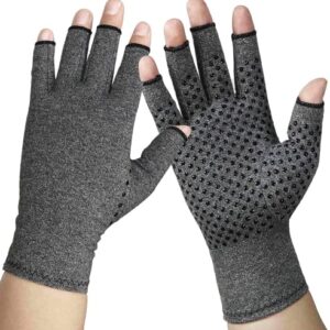 LingFei Copper Compression Cotton Arthritis Gloves. Best Copper Infused Glove for Arthritis Hands, Arthritic Fingers, Carpal Tunnel, Computer Typing, Hand Support. Fingerless for Women and Men (Large)