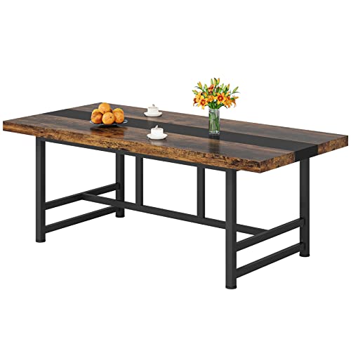 Tribesigns Rustic Dinning Table for 6, 70 inches Home & Kitchen Table, Wood Large Dinning Room Tableb with Metal Frame for Family Gathering or Party (Rectangular)