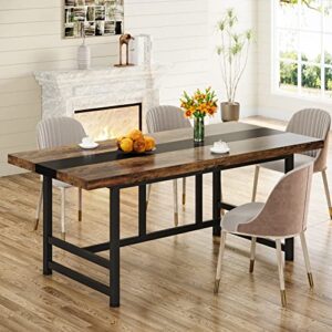 tribesigns rustic dinning table for 6, 70 inches home & kitchen table, wood large dinning room tableb with metal frame for family gathering or party (rectangular)