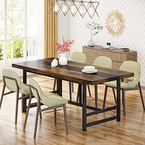 Tribesigns Rustic Dinning Table for 6, 70 inches Home & Kitchen Table, Wood Large Dinning Room Tableb with Metal Frame for Family Gathering or Party (Rectangular)