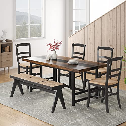 Tribesigns Rustic Dinning Table for 6, 70 inches Home & Kitchen Table, Wood Large Dinning Room Tableb with Metal Frame for Family Gathering or Party (Rectangular)