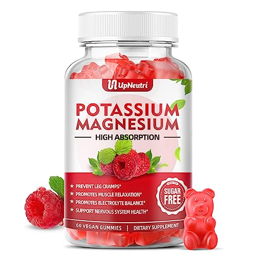 Potassium Magnesium Supplement Gummies for Adults Kids, Sugar-Free Potassium Citrate Gummies Supports Leg Cramps & Muscle & Heart Health, Vegan Magnesium Glycinate Gummies Raspberry Flavor 60 Cts