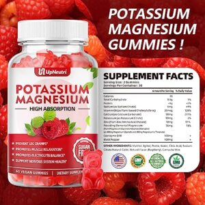 Potassium Magnesium Supplement Gummies for Adults Kids, Sugar-Free Potassium Citrate Gummies Supports Leg Cramps & Muscle & Heart Health, Vegan Magnesium Glycinate Gummies Raspberry Flavor 60 Cts