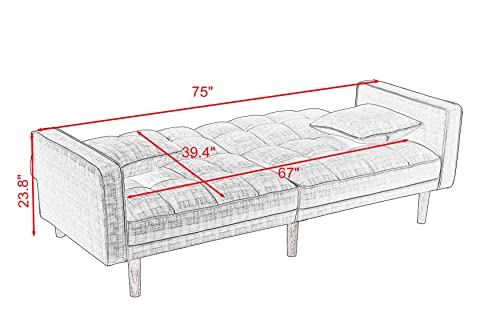 Lepfun Modern Tuft Futon Couch Convertible Loveseat Sleeper Reclining Sofa Bed Twin Size with Arms and 2 Pillows for Living Room, Dark Grey