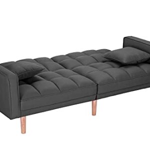 Lepfun Modern Tuft Futon Couch Convertible Loveseat Sleeper Reclining Sofa Bed Twin Size with Arms and 2 Pillows for Living Room, Dark Grey