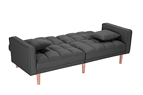 Lepfun Modern Tuft Futon Couch Convertible Loveseat Sleeper Reclining Sofa Bed Twin Size with Arms and 2 Pillows for Living Room, Dark Grey