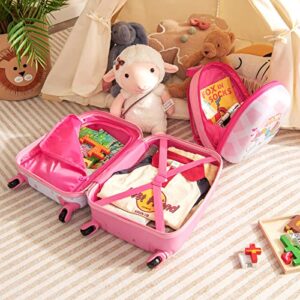 GYMAX Kids Carry On Luggage Set, 12" & 16" 2PCS Rolling Suitcase (Happy Pony)