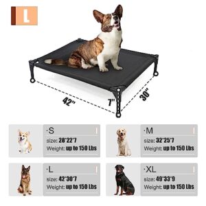 Garnpet Elevated Dog Bed for Large Dogs, Raised Dog Cot Beds Fits Up to 150 LBs, Heavy Duty Pet Cots with Durable Supportive Teslin Recyclable Washable Mesh, Indoor & Outdoor Dog Bed, Black