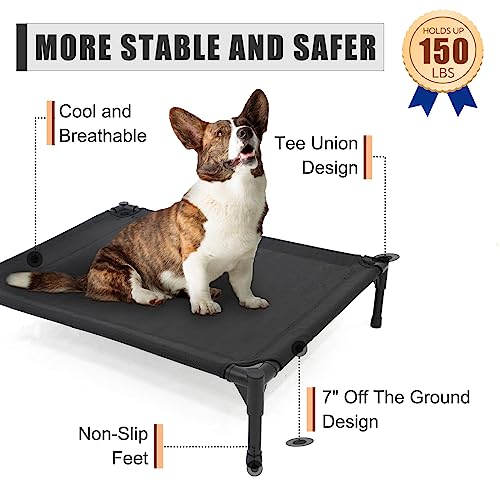 Garnpet Elevated Dog Bed for Large Dogs, Raised Dog Cot Beds Fits Up to 150 LBs, Heavy Duty Pet Cots with Durable Supportive Teslin Recyclable Washable Mesh, Indoor & Outdoor Dog Bed, Black