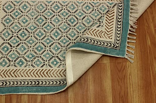 Casavani Indian Hand Made Cotton Dhurrie Geometric Gray & Black Rug Home Decorative Bohemian Kilim Rug Entryway Throw Rug Best Uses for Living Room Laundry Room Bed Room Bathroom 6x8 Feet