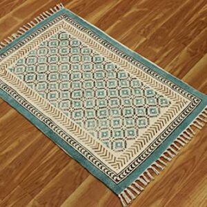 Casavani Indian Hand Made Cotton Dhurrie Geometric Gray & Black Rug Home Decorative Bohemian Kilim Rug Entryway Throw Rug Best Uses for Living Room Laundry Room Bed Room Bathroom 6x8 Feet