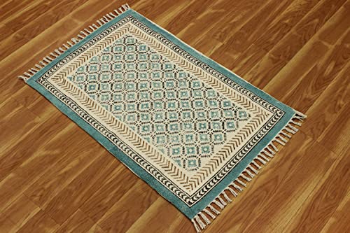 Casavani Indian Hand Made Cotton Dhurrie Geometric Gray & Black Rug Home Decorative Bohemian Kilim Rug Entryway Throw Rug Best Uses for Living Room Laundry Room Bed Room Bathroom 6x8 Feet