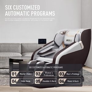 MMQ Massage Chair Zero Gravity Full Body-Electric Shiatsu Recliner with Back Heating and Foot Roller，Built-in Bluetooth Speakers for Home and Office，Plug and Play (Brown)