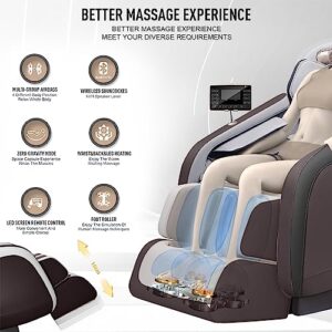 MMQ Massage Chair Zero Gravity Full Body-Electric Shiatsu Recliner with Back Heating and Foot Roller，Built-in Bluetooth Speakers for Home and Office，Plug and Play (Brown)