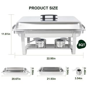 IMACONE 6 Pack Chafing Dish Buffet Set, 8QT Stainless Steel Rectangular Chafers and Buffet Warmer Sets for Catering, with Food & Water Pan, Lid, Foldable Frame, Fuel Holder for Event Party Holiday