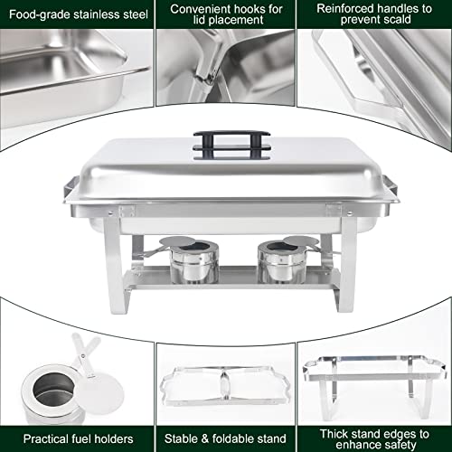 IMACONE 6 Pack Chafing Dish Buffet Set, 8QT Stainless Steel Rectangular Chafers and Buffet Warmer Sets for Catering, with Food & Water Pan, Lid, Foldable Frame, Fuel Holder for Event Party Holiday