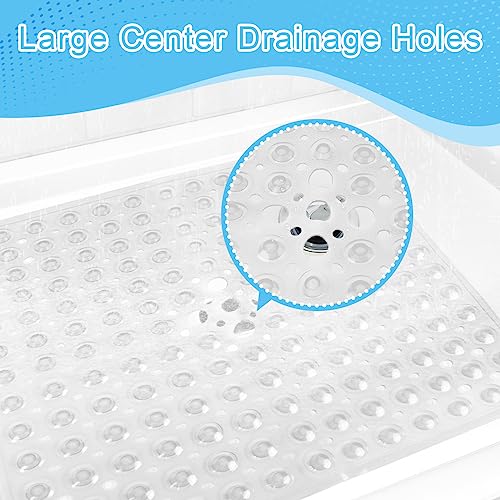 AmazerBath Shower Mat Non Slip 21 x 21 Inches, Square Shower Mat with Suction Cups and Drain Holes, Shower Stall Mat Machine Washable (Clear)