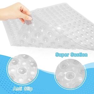 AmazerBath Shower Mat Non Slip 21 x 21 Inches, Square Shower Mat with Suction Cups and Drain Holes, Shower Stall Mat Machine Washable (Clear)