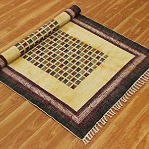 Casavani Hand Block Printed Cotton Dhurrie Geometric Yellow & Brown Area Rug Easy Washable Dhurrie Best Uses For Bedroom,Living Room,Dining Room,Bathroom,Kitchen 3x10 Feet Runner