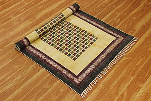 Casavani Hand Block Printed Cotton Dhurrie Geometric Yellow & Brown Area Rug Easy Washable Dhurrie Best Uses For Bedroom,Living Room,Dining Room,Bathroom,Kitchen 3x10 Feet Runner