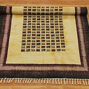 Casavani Hand Block Printed Cotton Dhurrie Geometric Yellow & Brown Area Rug Easy Washable Dhurrie Best Uses For Bedroom,Living Room,Dining Room,Bathroom,Kitchen 3x10 Feet Runner