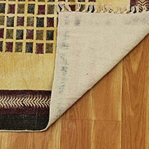 Casavani Hand Block Printed Cotton Dhurrie Geometric Yellow & Brown Area Rug Easy Washable Dhurrie Best Uses For Bedroom,Living Room,Dining Room,Bathroom,Kitchen 3x10 Feet Runner