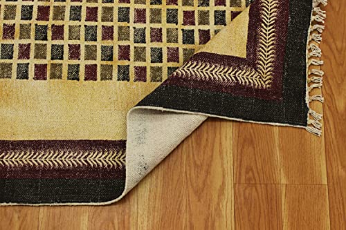 Casavani Hand Block Printed Cotton Dhurrie Geometric Yellow & Brown Area Rug Easy Washable Dhurrie Best Uses For Bedroom,Living Room,Dining Room,Bathroom,Kitchen 3x10 Feet Runner