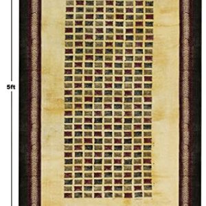 Casavani Hand Block Printed Cotton Dhurrie Geometric Yellow & Brown Area Rug Easy Washable Dhurrie Best Uses For Bedroom,Living Room,Dining Room,Bathroom,Kitchen 3x10 Feet Runner