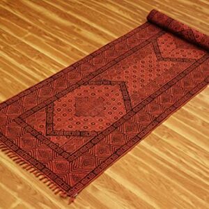 Casavani Hand Block Printed Area Rug Geometric Red Cotton Dhurrie Floor Carpet For Doormat Best Uses For Hallway Runner Rug Bedroom,Living Room,Dining Room,Purch 7x10 Feet