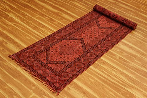 Casavani Hand Block Printed Area Rug Geometric Red Cotton Dhurrie Floor Carpet For Doormat Best Uses For Hallway Runner Rug Bedroom,Living Room,Dining Room,Purch 7x10 Feet